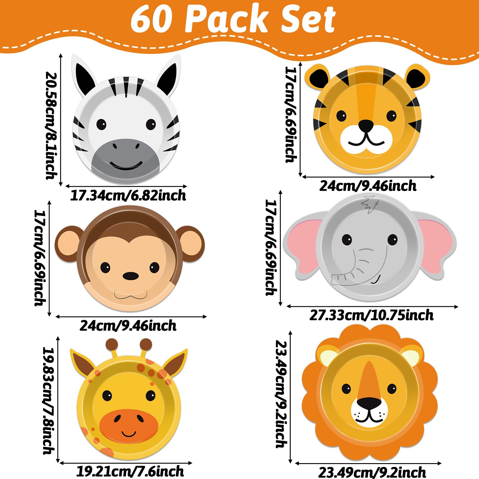 Snapklik.com : 60 Count Jungle Safari Party Paper Plates Animal Shaped ...