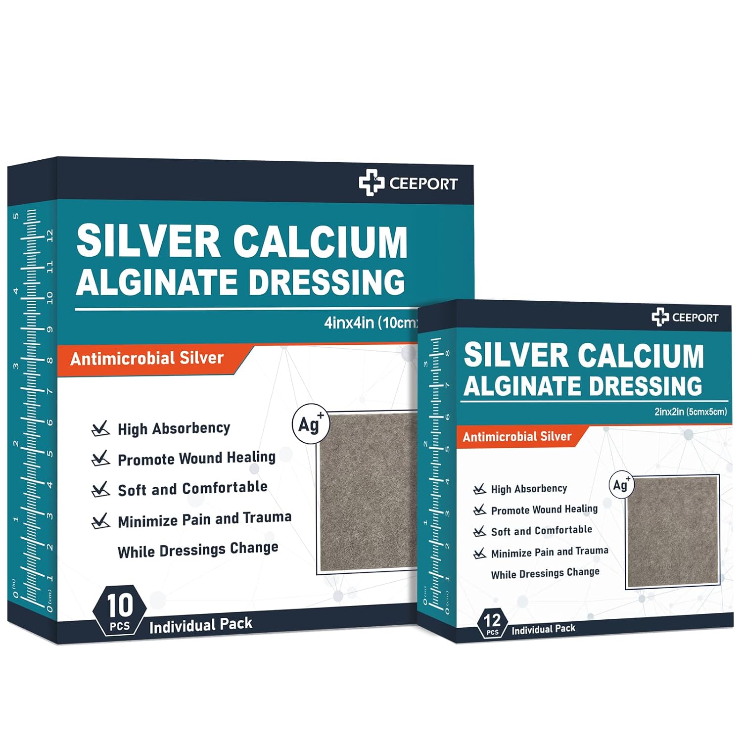 Amazon.com: Ceeport Silver Calcium Alginate Dressing（4 "x 4" 10 Pcs + 2 ...