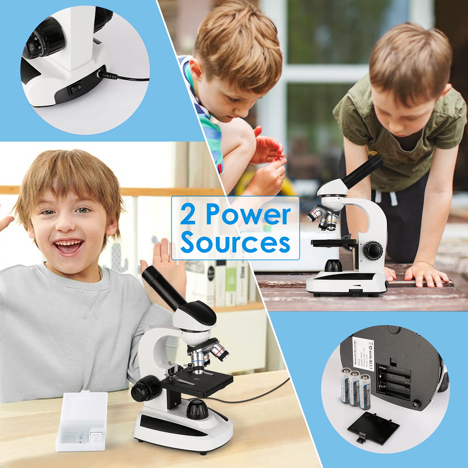 Buy Microscope for Students & Kids 40X-1000X, Chargable Compound ...