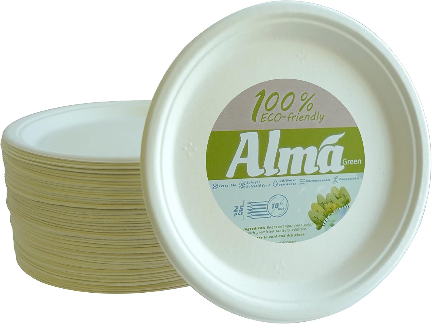 Amazon.com: ALMA Green 100% Biodegradable disposable Bagasse plate 7 ...