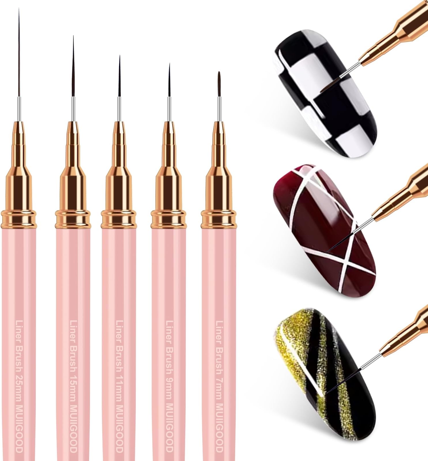Amazon.com : 5 Pcs Pink Nail Art Liner Brushes - (Fine Drawing Sizes 4 ...