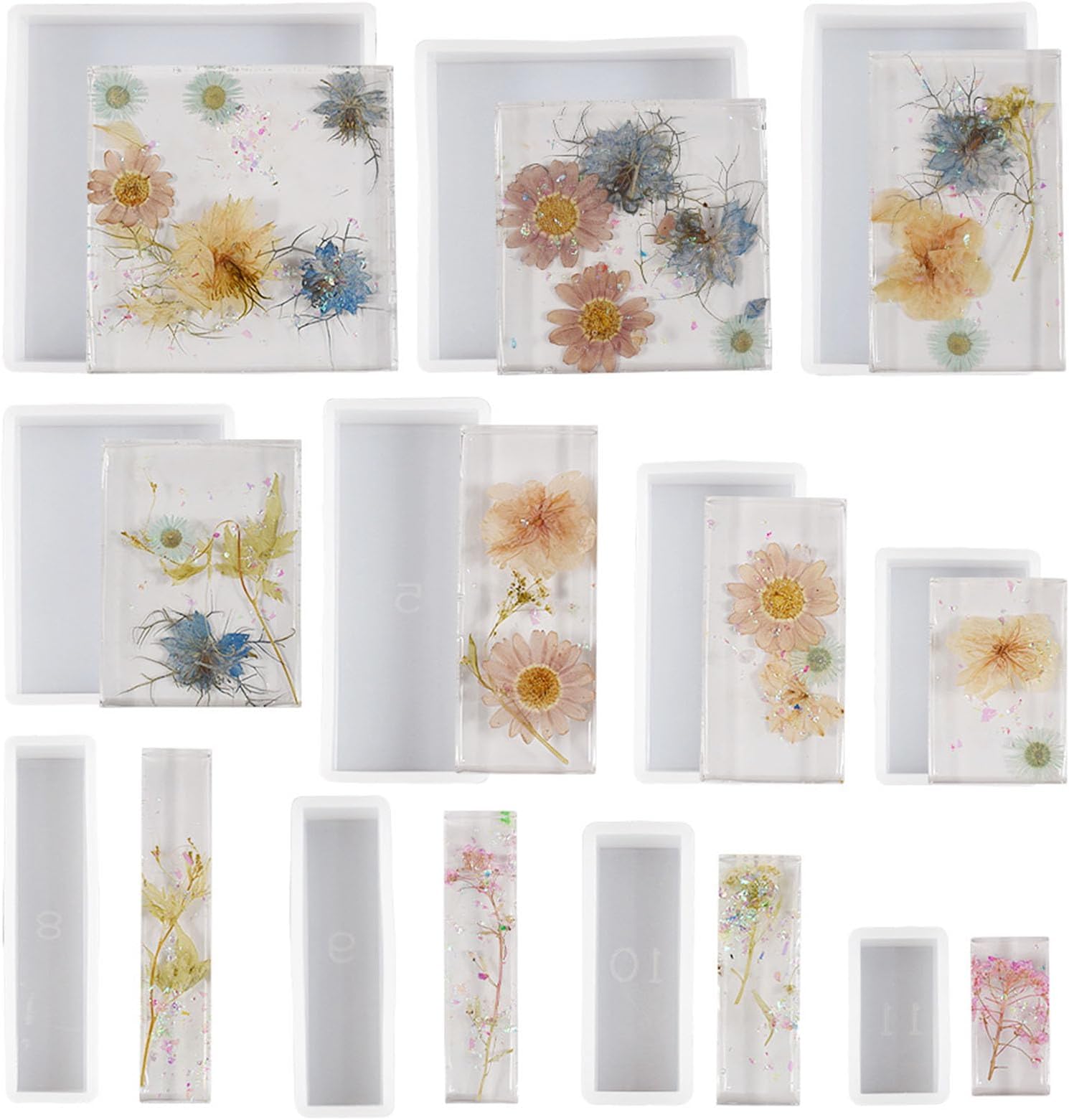 Amazon.com: Attuslla 11 PCS Cuboid Resin Mold Silicone Rectangular ...