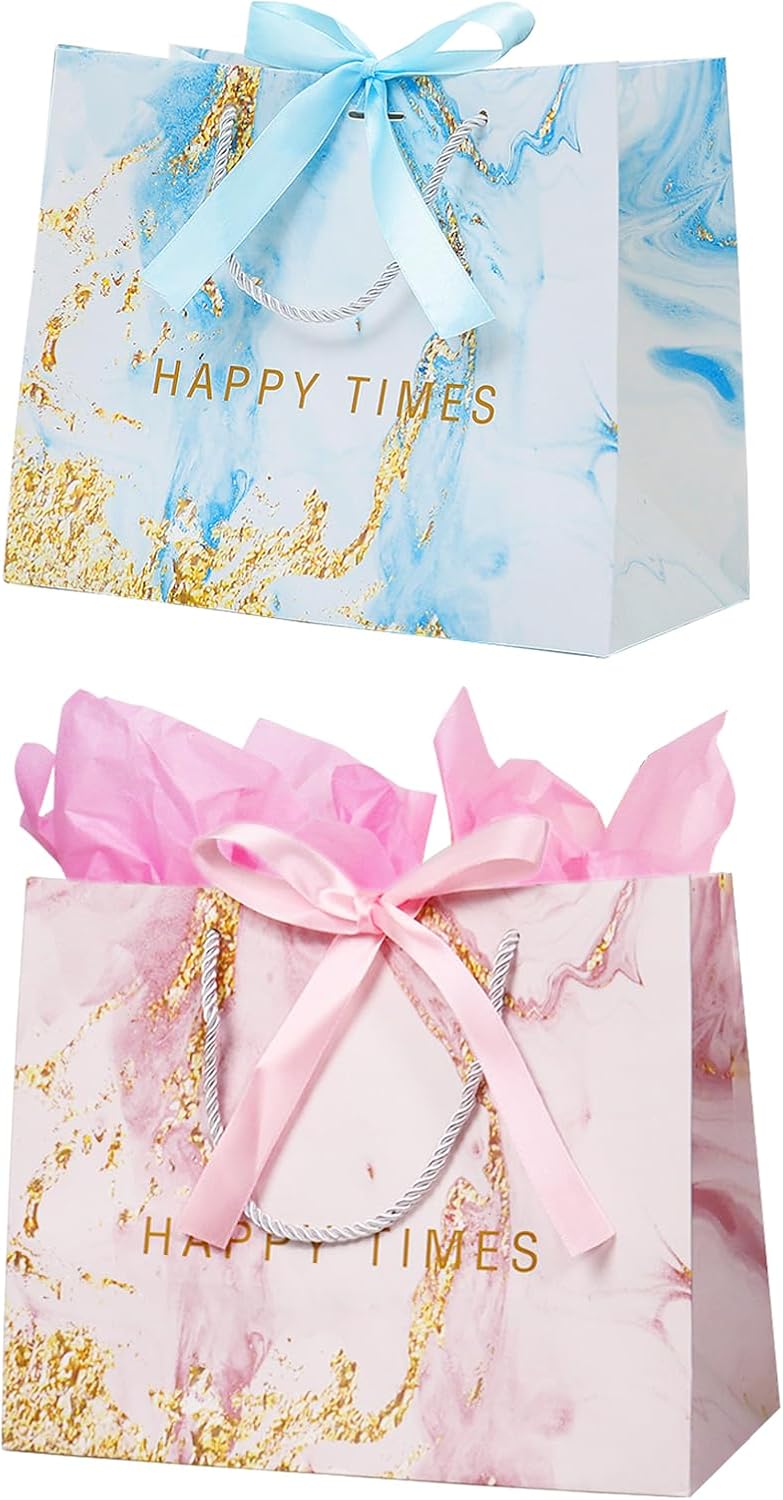 2 Pack Paper Gift Bags with Ribbon, Gift Bags with Tissue Paper for ...