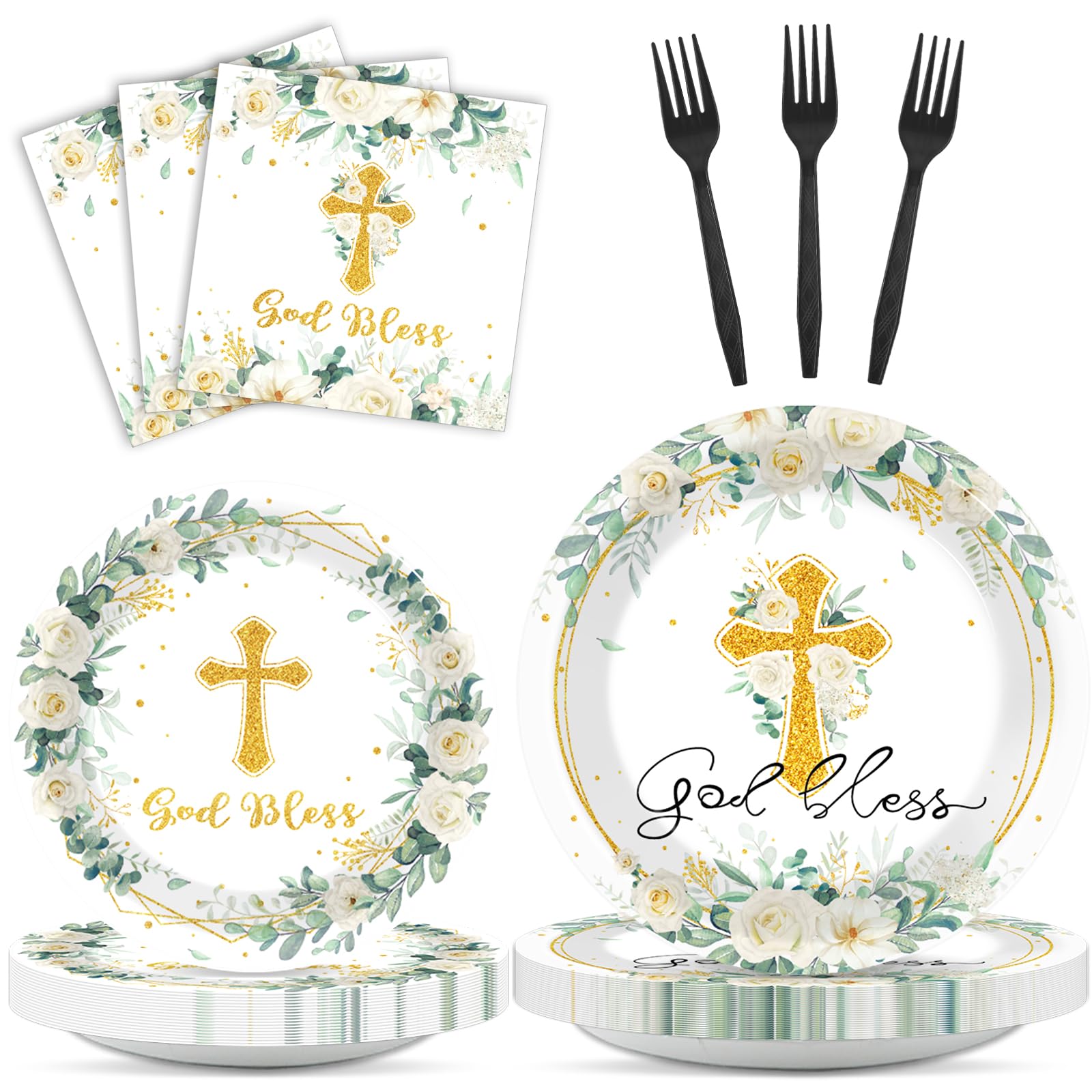 Amazon.com: God Bless Plates and Napkins Baptism Tableware Set First ...