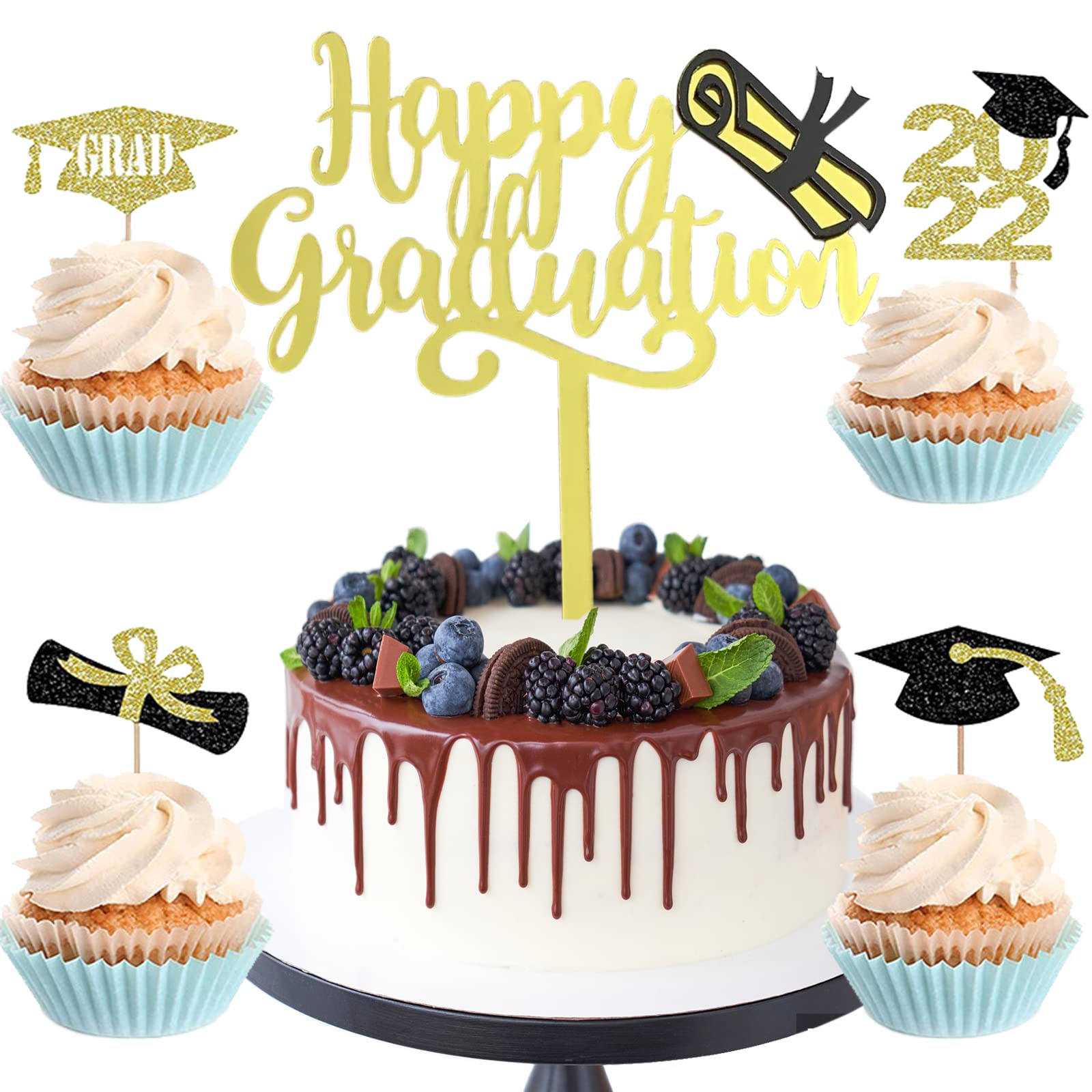 Anctey Graduation Cake Toppers Set 1 Big Acrylic Happy Graduation ...