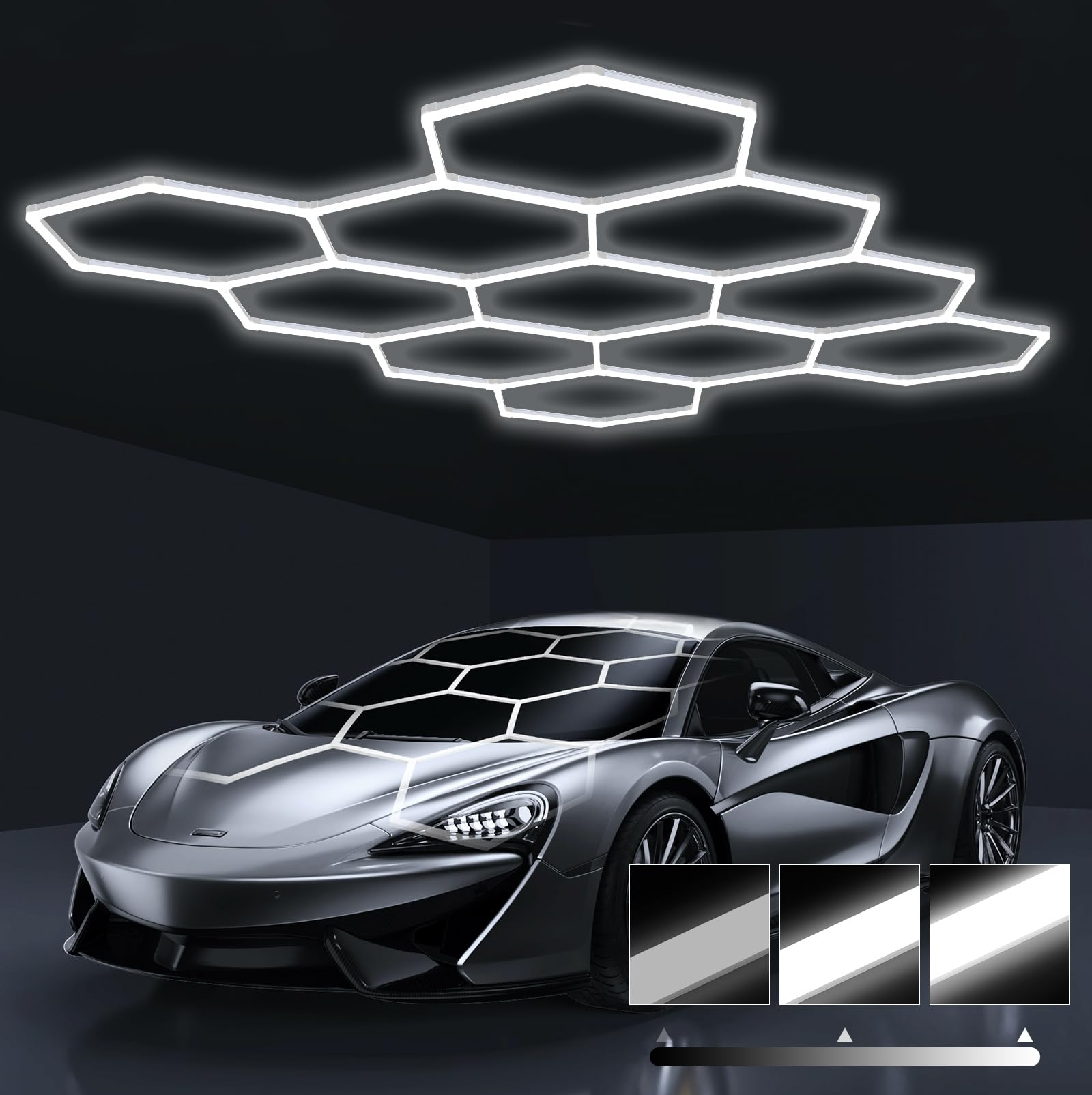 HYPERLITE Gen 2 Hexagon Garage LED Light, Upgraded 3 Level Dimmable ...