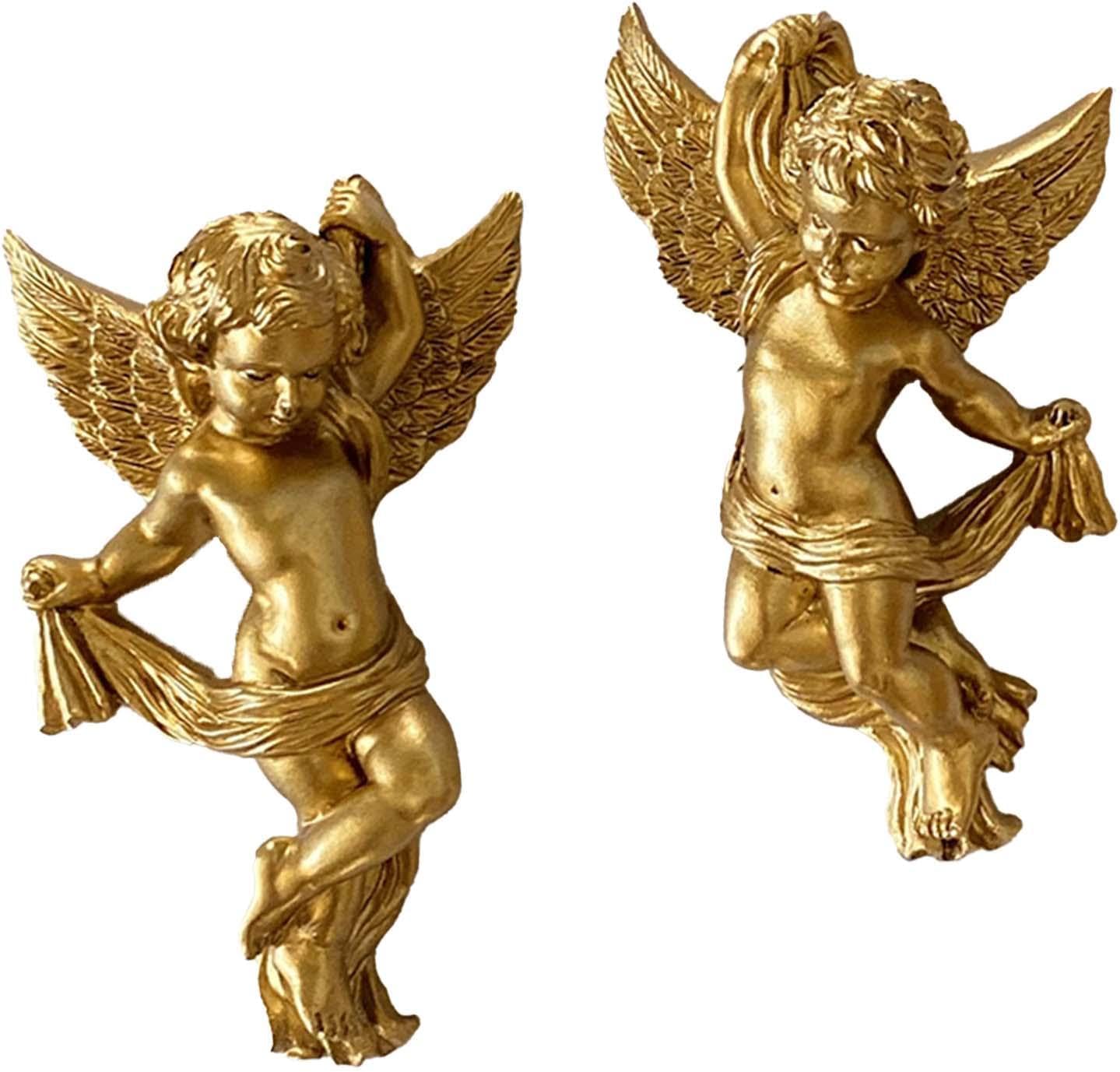 Amazon.com: JISADER Set of 2 Resin Angel Cherub Wall Sculptures Angelic ...