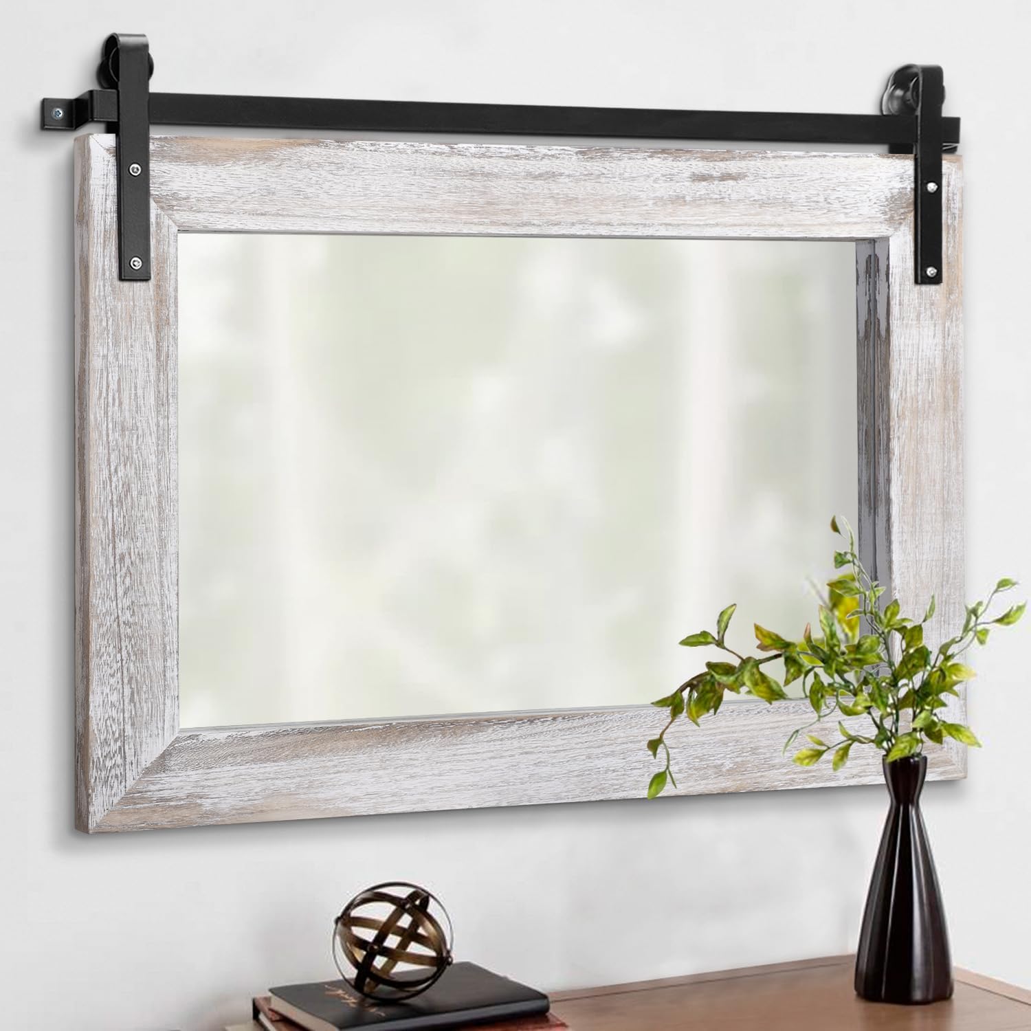 Amazon.com: AAZZKANG Large Barn Door Mirror with Wood Framed Rectangle ...