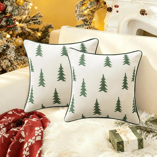 Amazon.com: Funoonull 2 Pack Christmas Tree Pillow Covers, Plush Faux ...