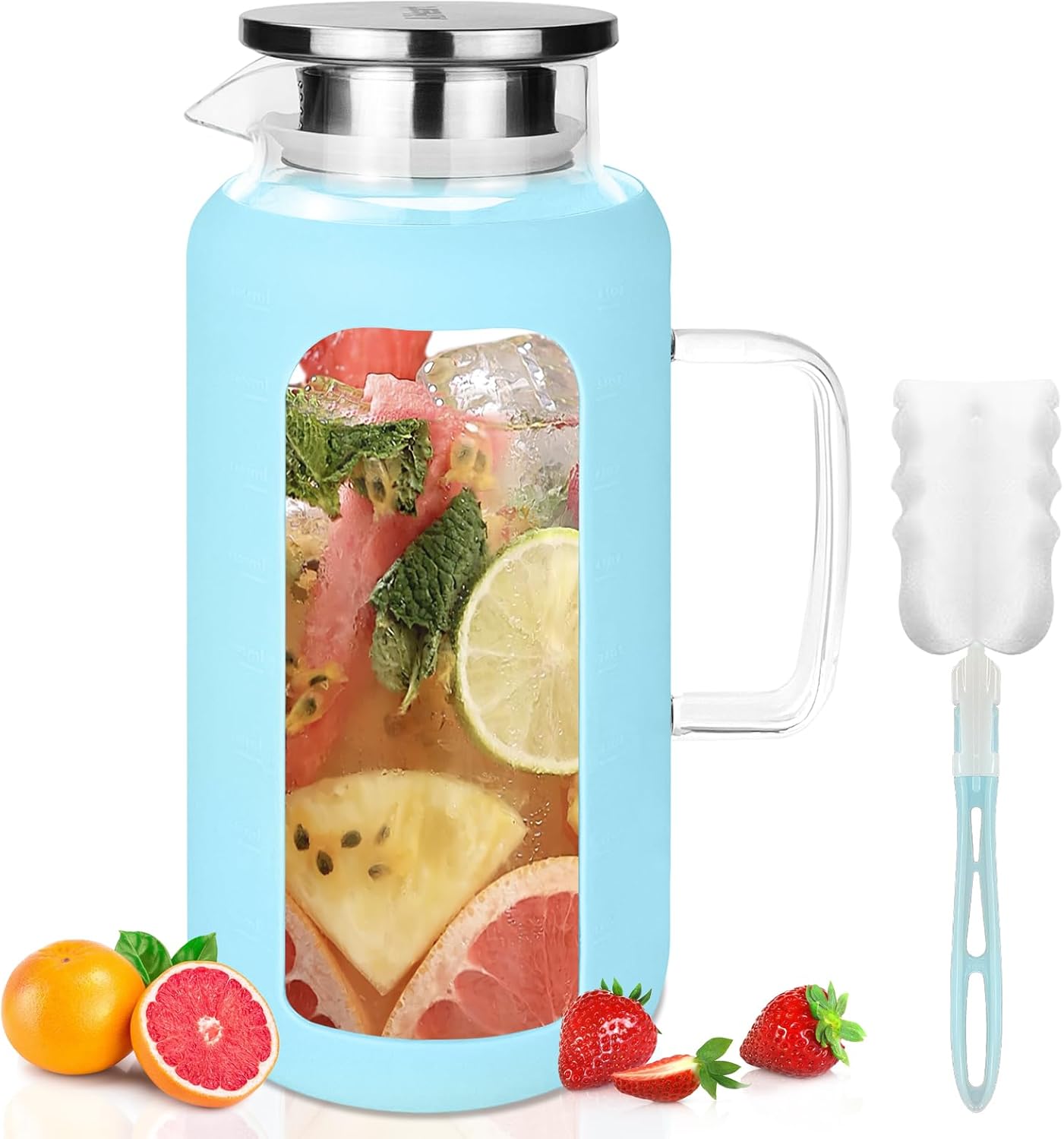 Amazon.com: AiHeart Glass Pitcher with Lid,64 oz Glass Water Pitcher ...