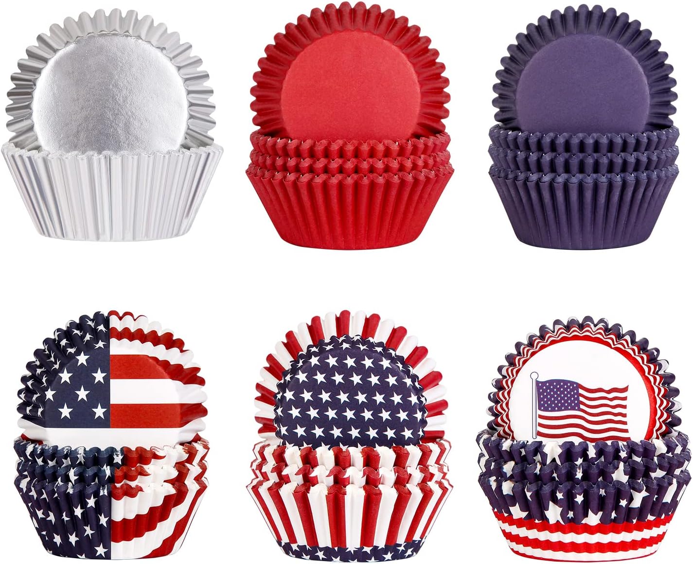 Amazon.com: Quera 550Pcs Patriotic Cupcake Liners America Flag Silver ...