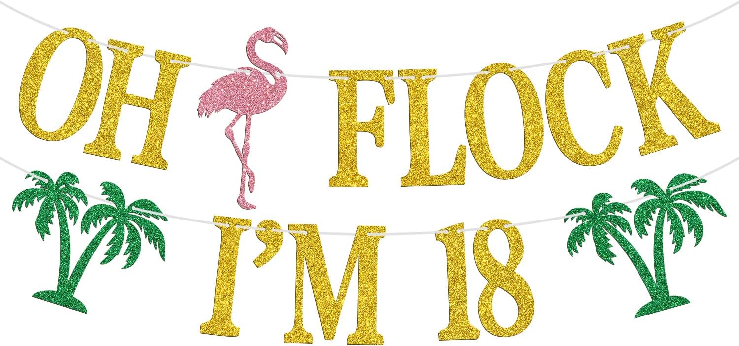 Amazon.com: Oh Flock I'm 18 Banner, Glitter Happy 18th Birthday ...