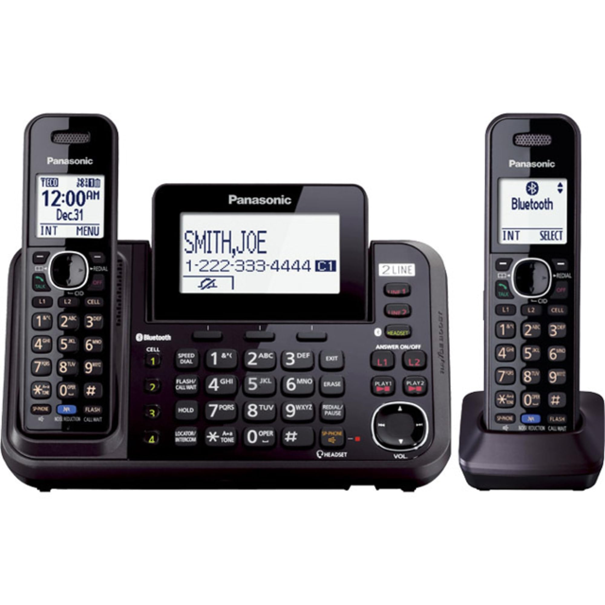 Amazon.com : Panasonic 2-Line Cordless Phone System with 2 Handsets ...