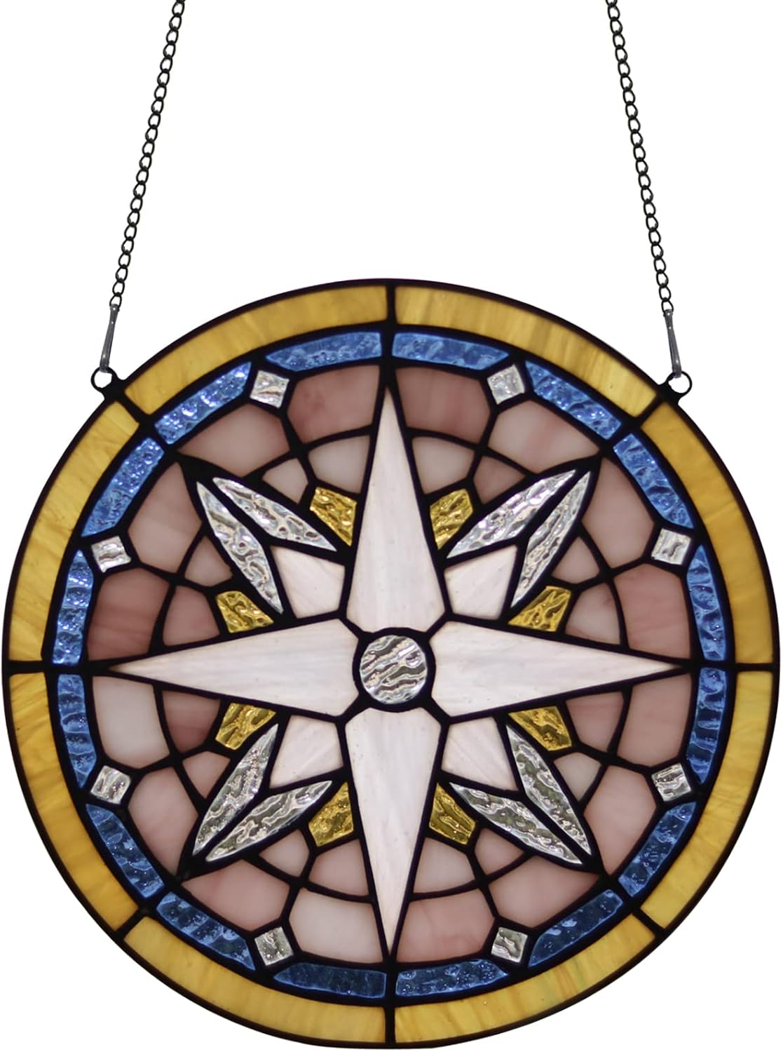 Amazon.com: HAOSUM Compass Rose Stained Glass Window Hangings,Round ...