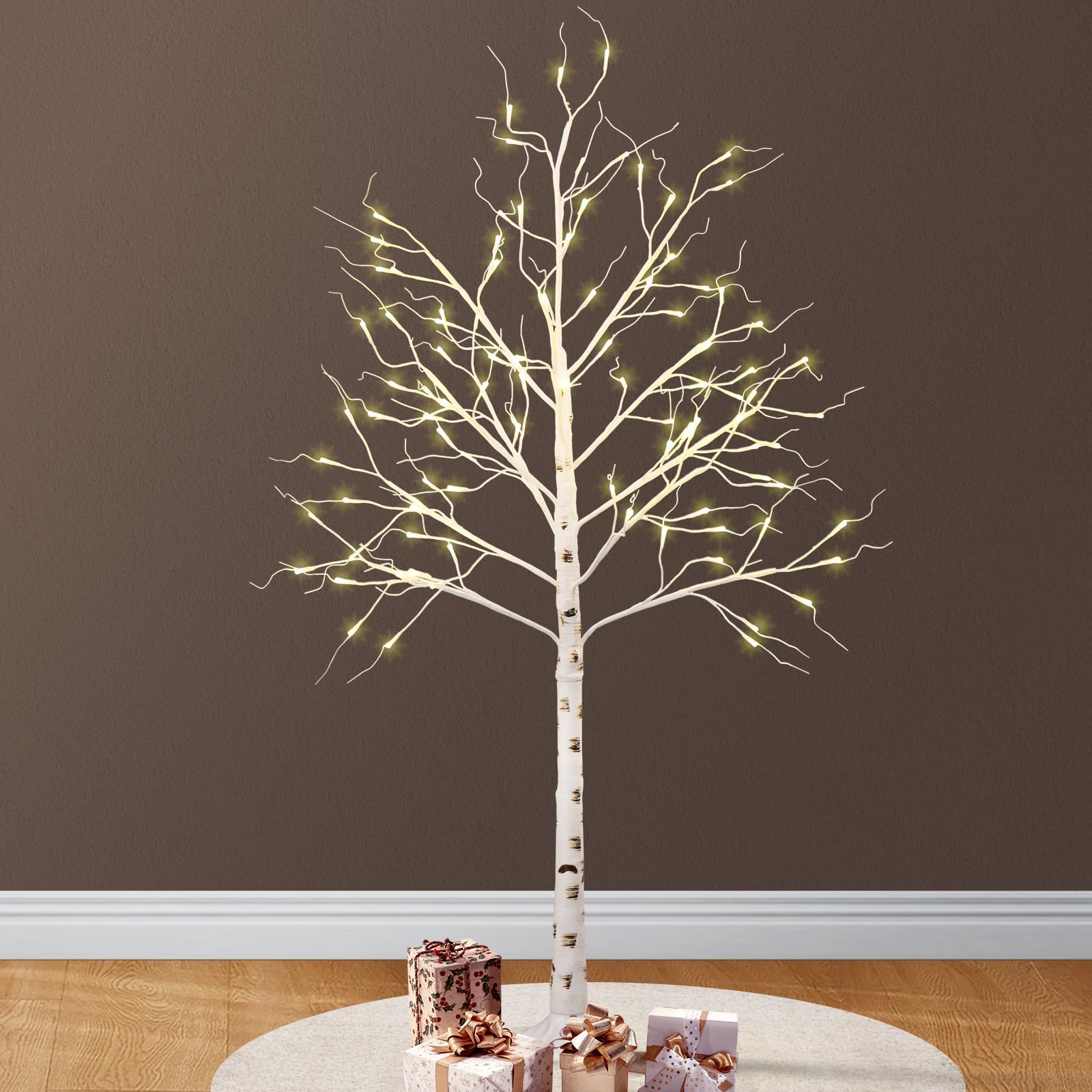 VINGLI 6ft Pre-lit Artificial Christmas Birch Tree with 96 Warm White ...