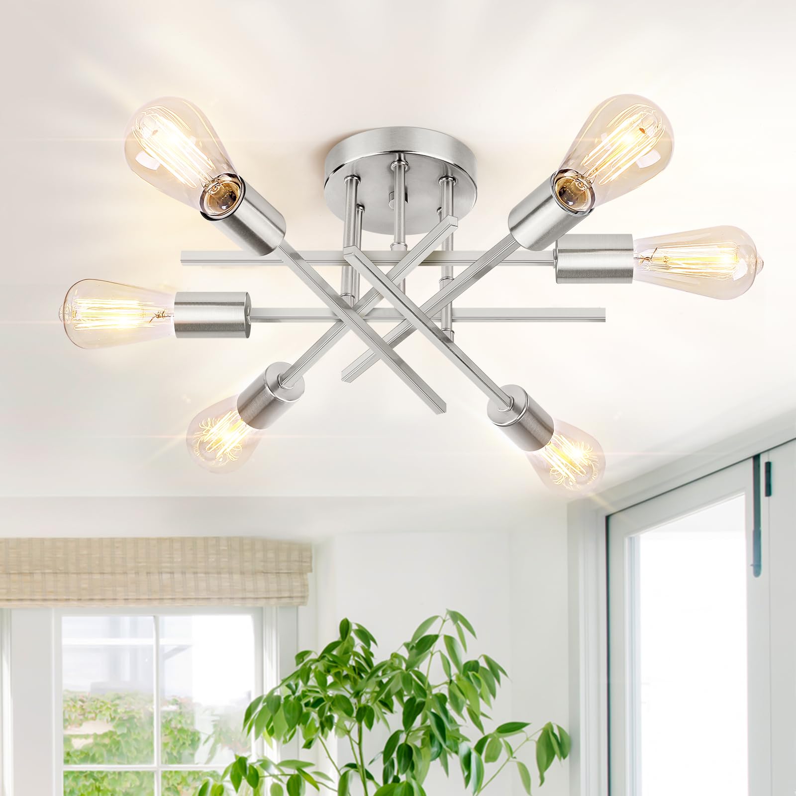 Snapklik.com : 6-Light Silver Semi Flush Mount Ceiling Light Fixture ...