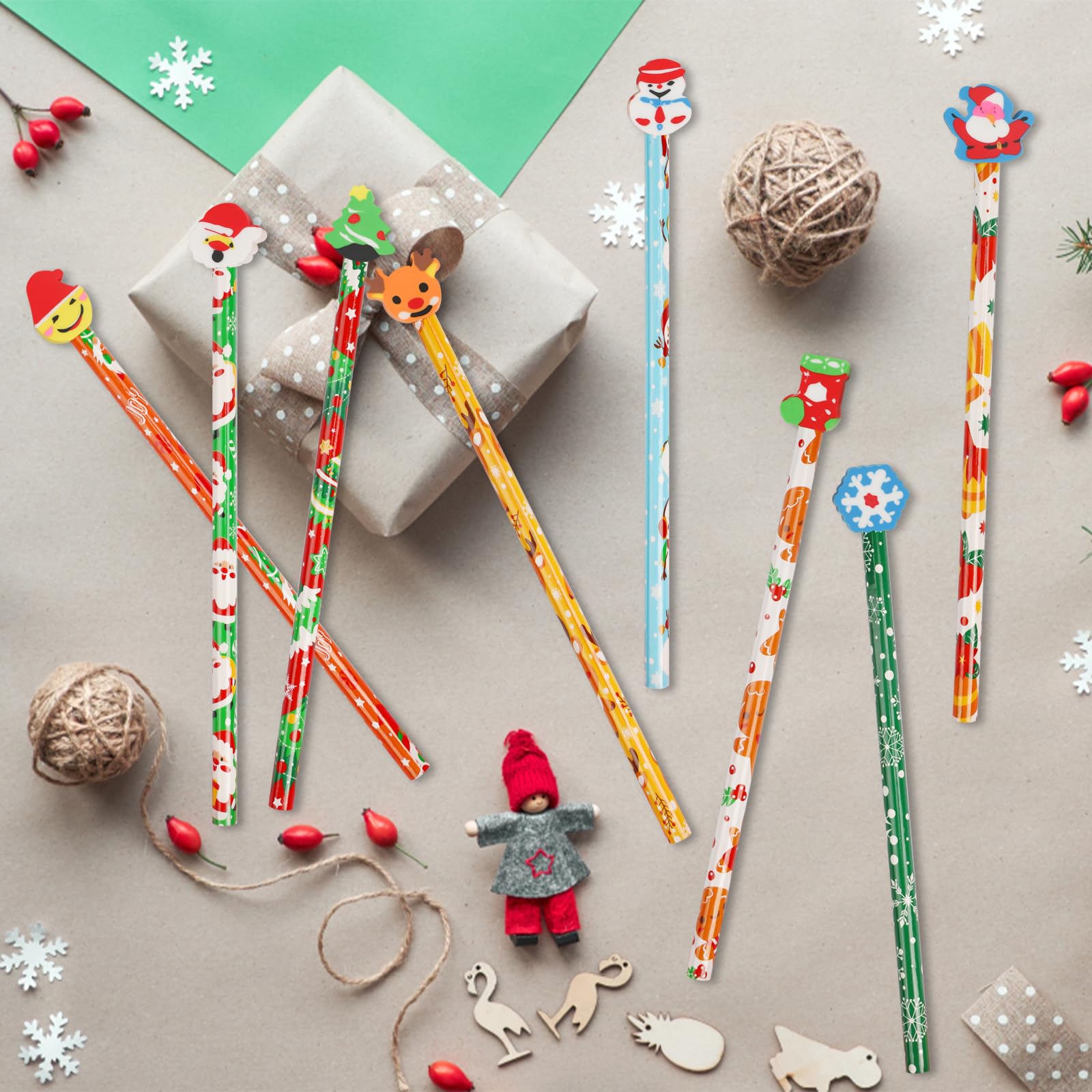 Pencil Erasers 27 Pcs Christmas Pencils With Eraser Toppers - Color ...