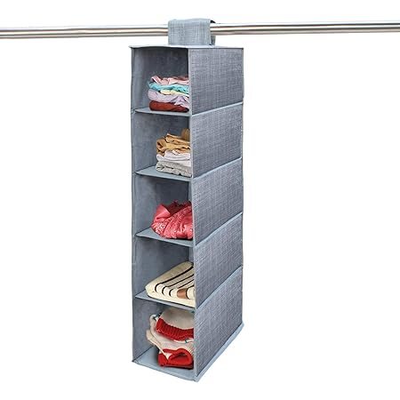 HOKIPO Fabric Hanging 4-Shelf Closet Cloth Organizer (Grey, 30 x 30 x ...