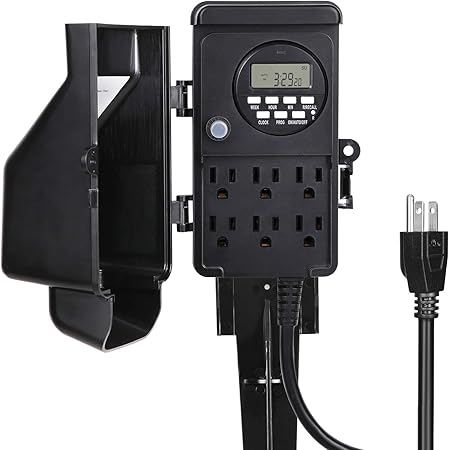 BN-LINK 24 Hour Mechanical Outdoor Multi Socket Timer, 6 Outlet Garden ...