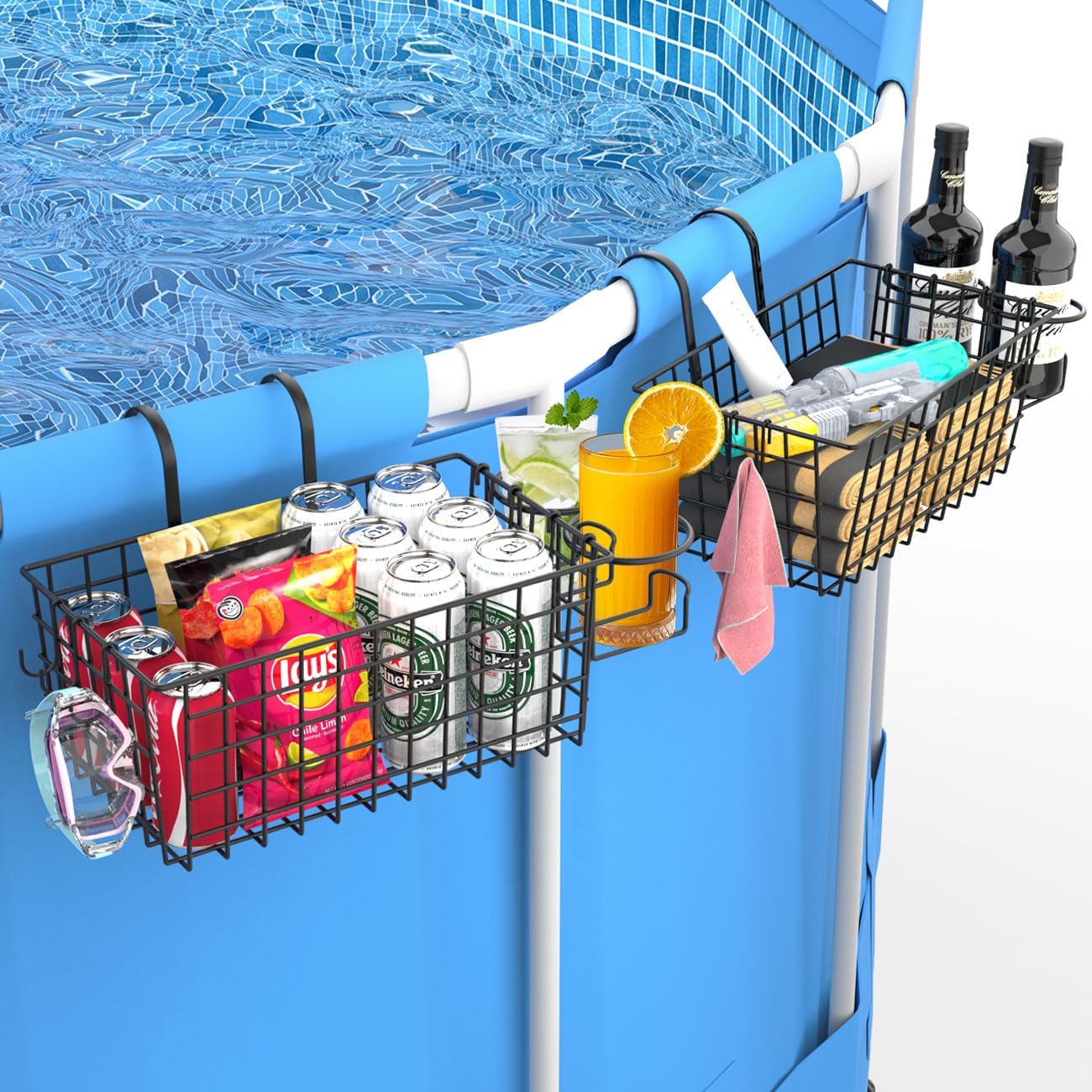 Amazon.com: Poolside Storage Basket with Pool Cup Holders, 2 Sets Metal ...
