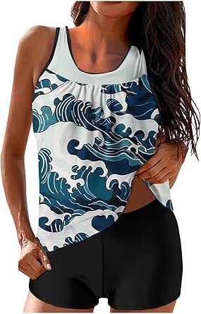 Amazon.com: Womens Tankini Swimsuits with Shorts Tummy Control Two ...