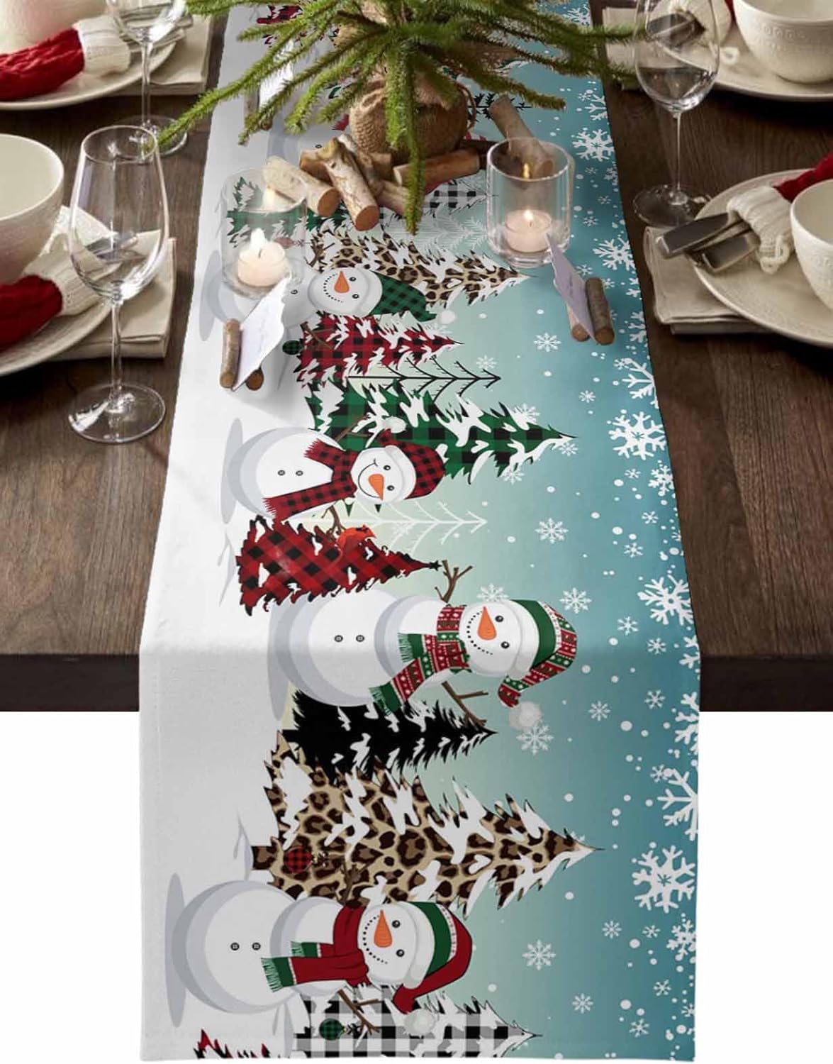 Amazon.com: Shine-Home Teal Christmas Snowman Table Runner 36 Inches ...