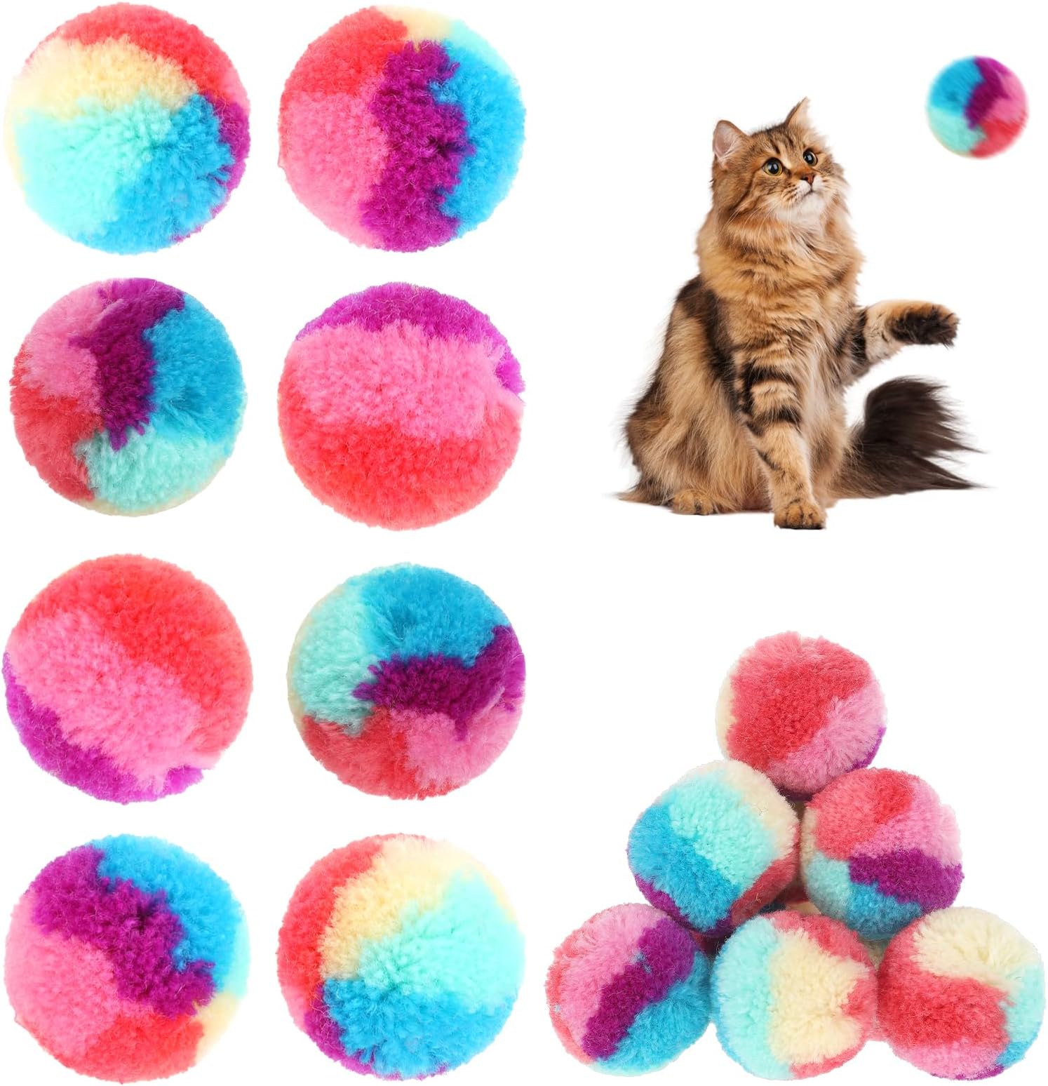 Amazon.com : 30PCS Cat Toys: Pom Pom Balls, Interactive Rainbow Kitty Soft Balls for Exercise ...
