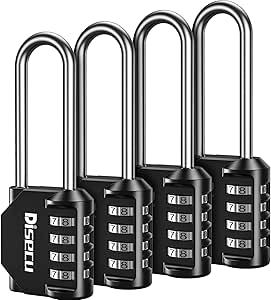 4 Pack disecu 2.6 Inch Long Shackle Combination Lock, 4 Digit Outdoor ...