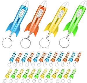 24 Pcs Helicopter Mini Rocket Flashlight Keychain Outer Space Party ...