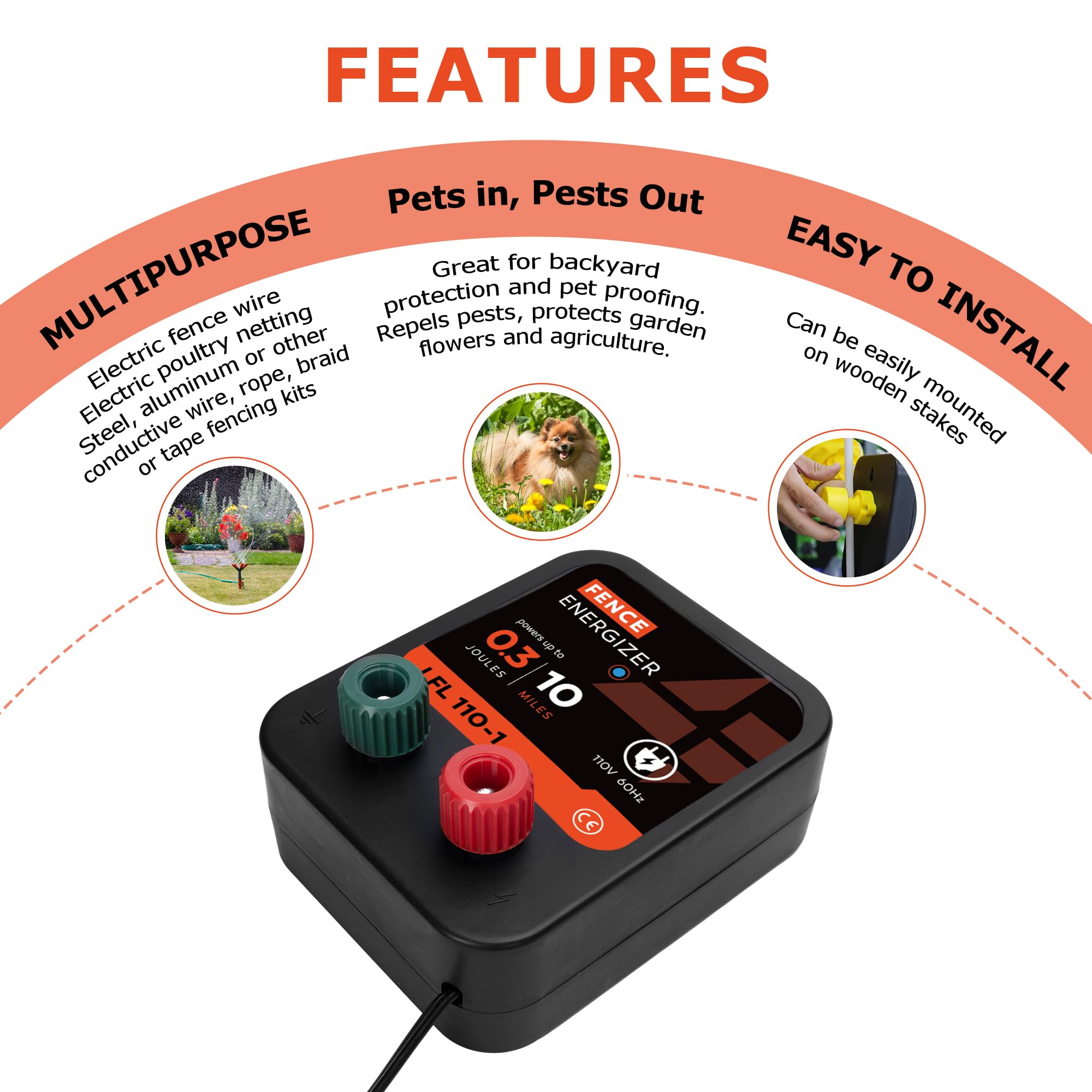 Snapklik.com : Electric Fence Charger, 10 Mile 40 Acres Electric Fence ...