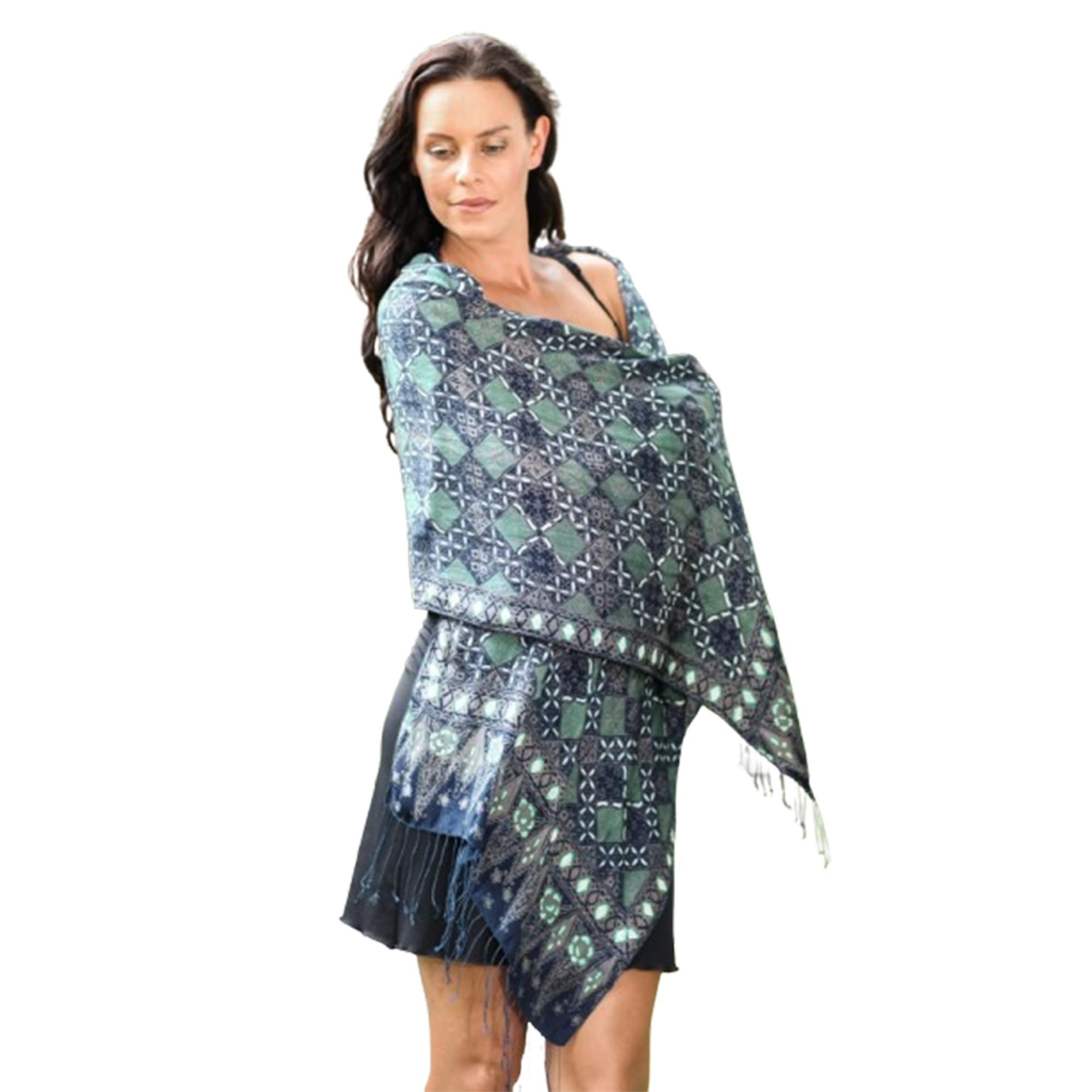 NOVICA Artisan Handmade Silk Batik Shawl Fair Trade Patterned Blue ...