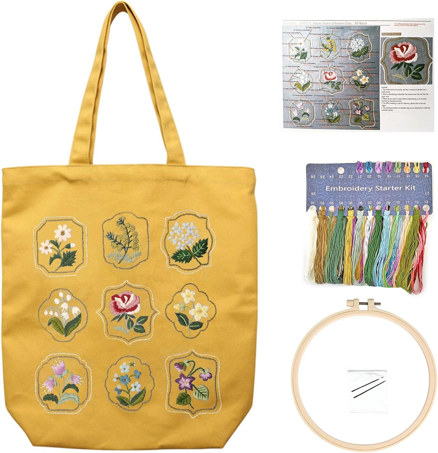 Amazon.com: FONNUY Canvas Tote Bag Crewel Embroidery Kit, DIY Craft ...