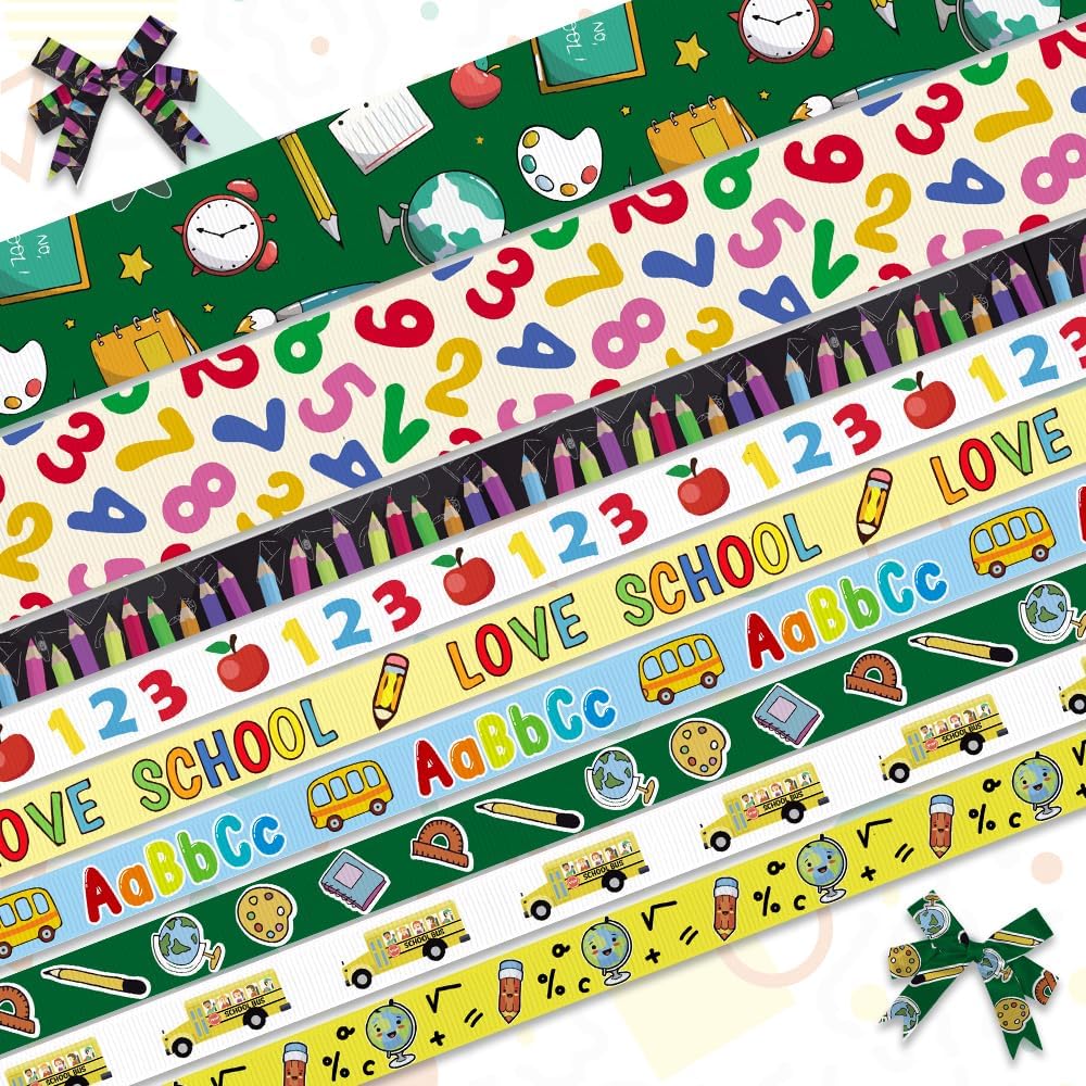 Amazon.com: ALIBBON 9 Rolls 27 Yards 3/8" 1" Back to School Ribbon ...