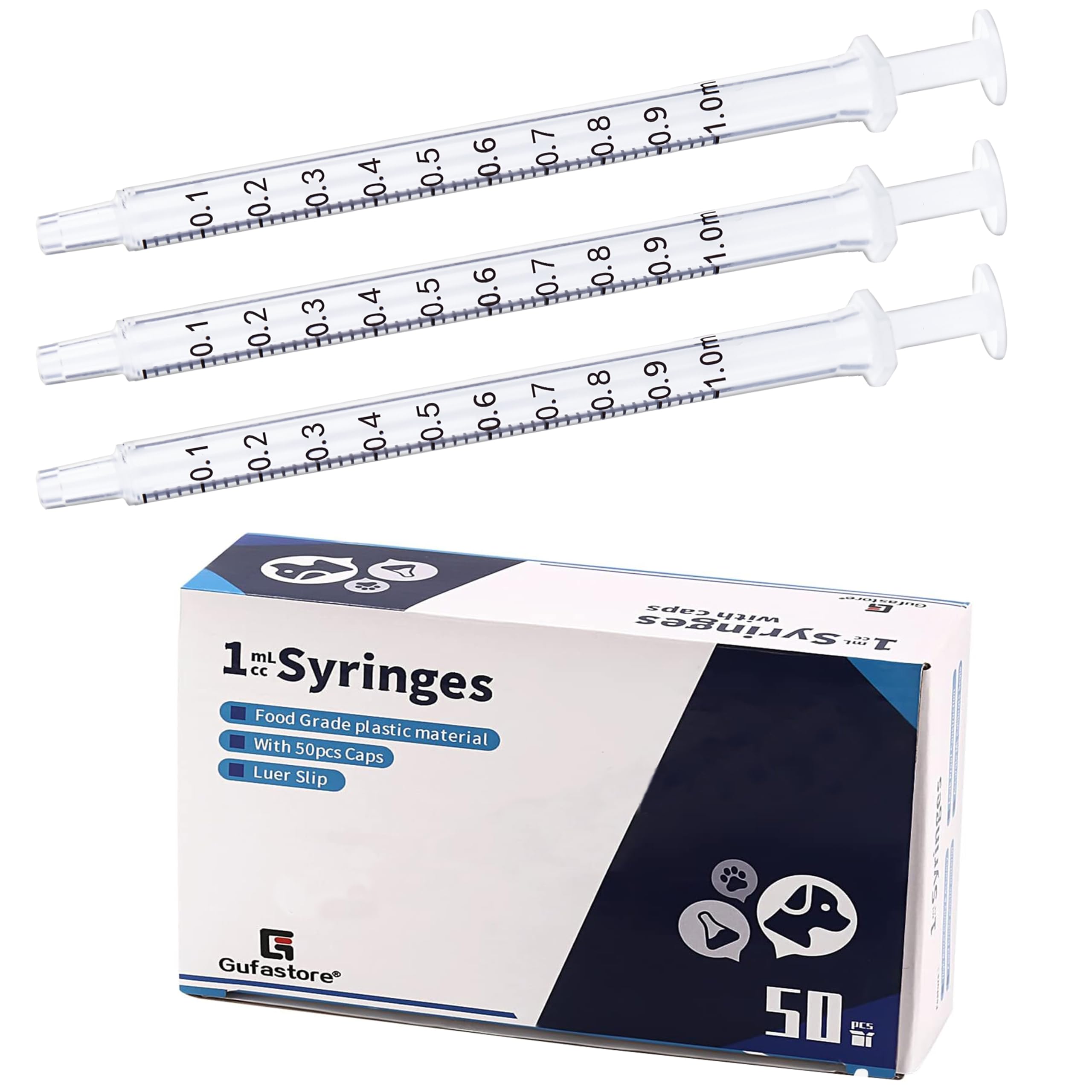 Gufastore 50pcs 1ml/cc Plastic Syringes with Caps Without Rubber ...