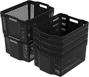 Amazon.com: Qqbine 6 Packs Large Plastic Stackable Storage Baskets ...