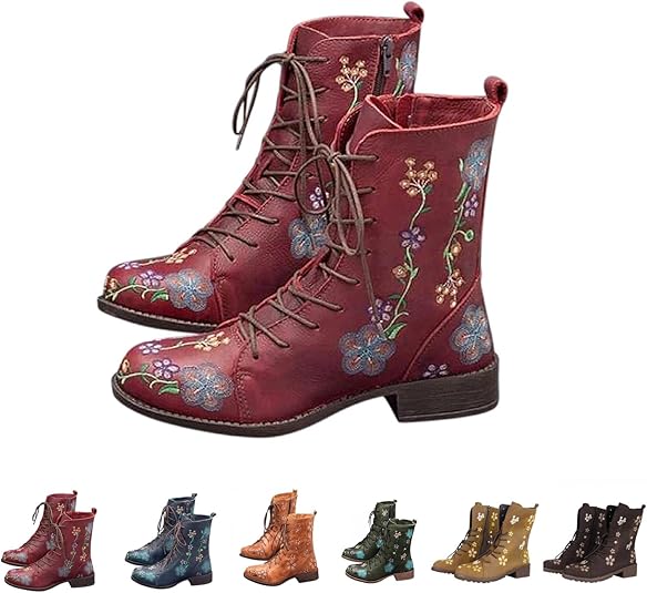 Amazon.com: Vintage Combat Boots for Women,Ethnic Floral Embroidered ...