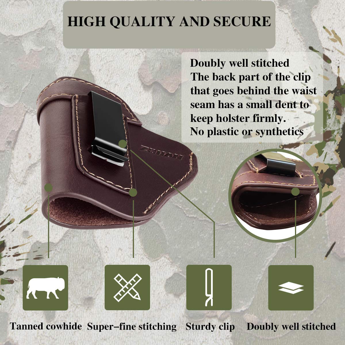 Snapklik.com : ZOHAN IWB Leather Holster Concealed Carry Inside The ...