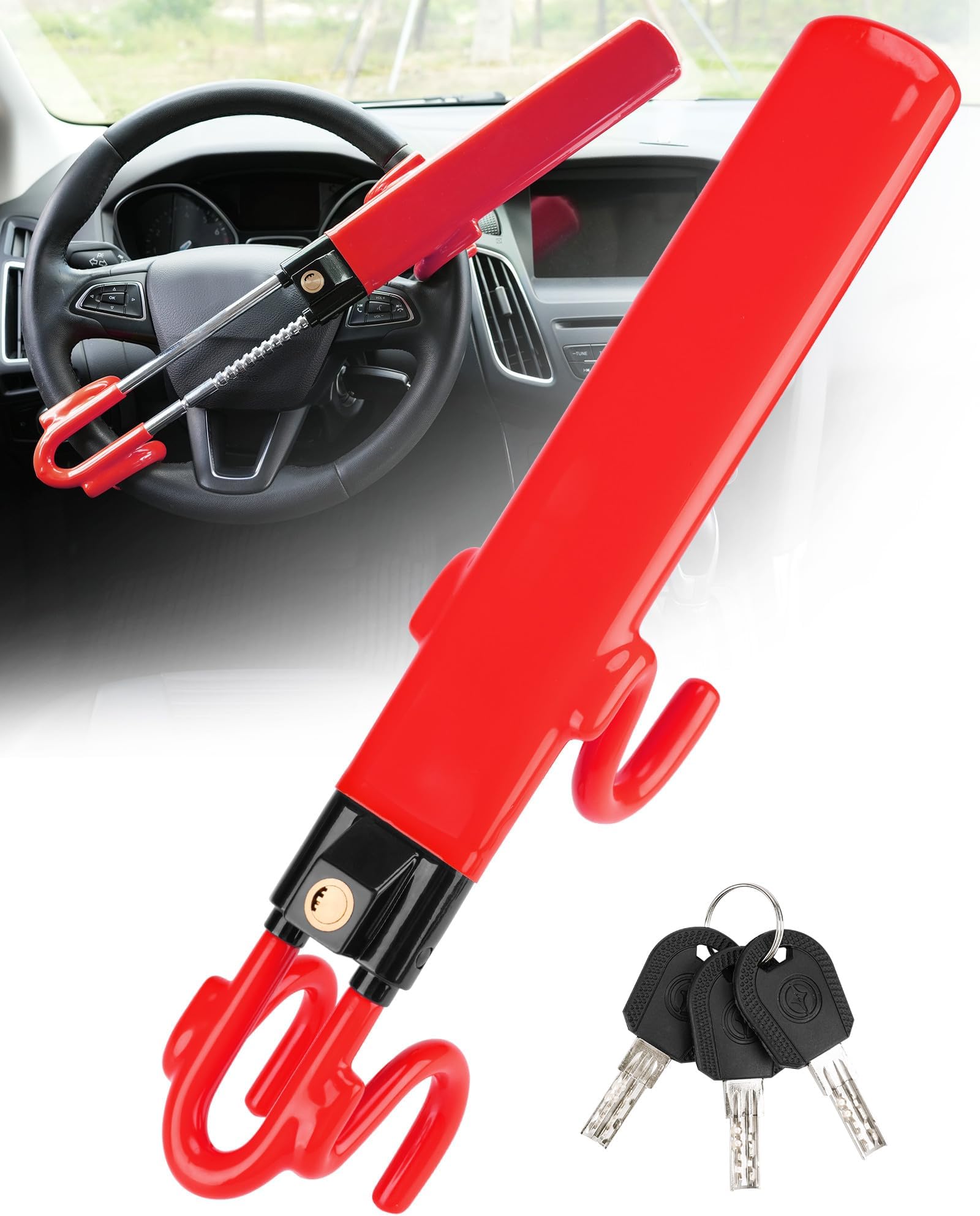 Amazon.com: ASDFGHT Steering Wheel Lock - Universal Steering Wheel Anti ...