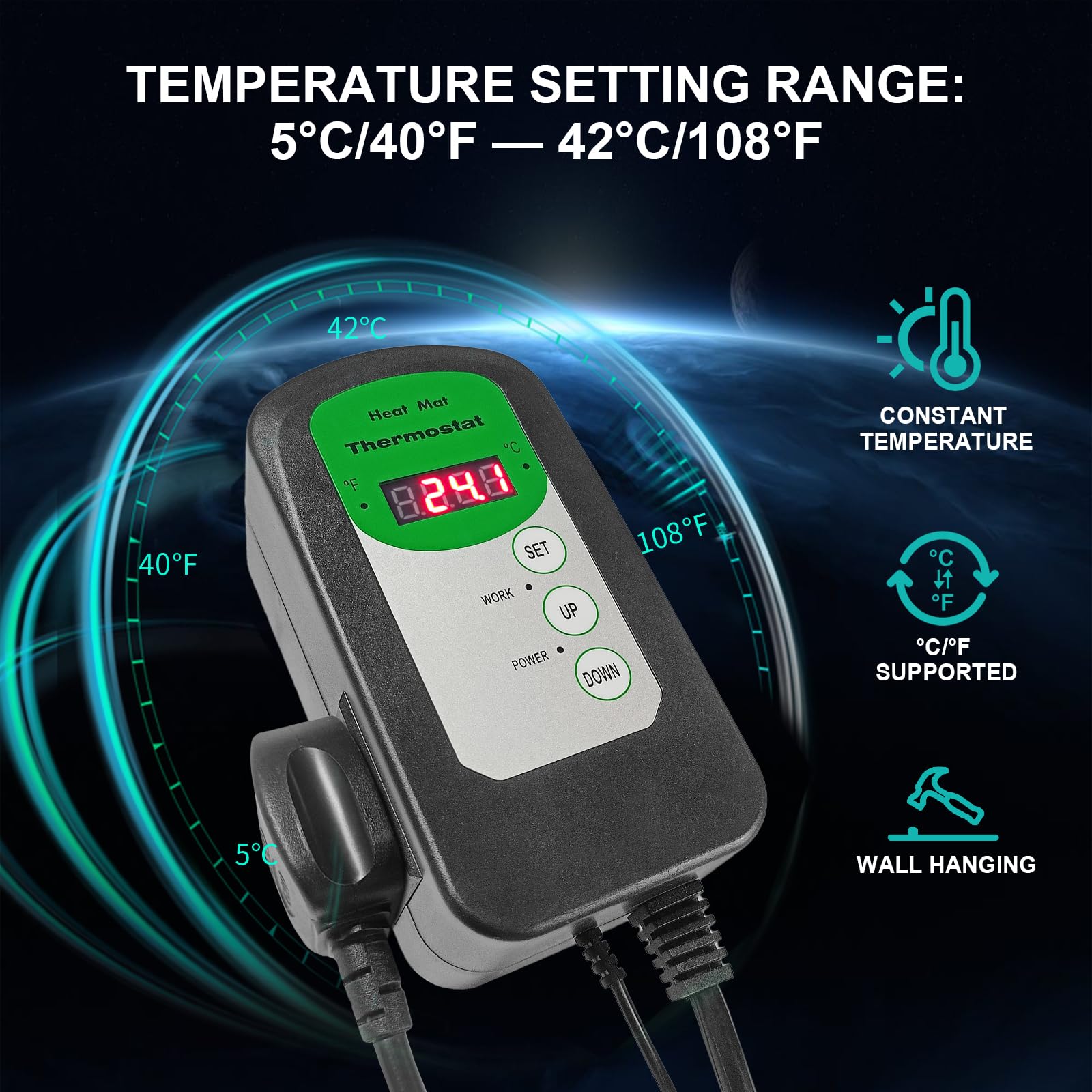 HYDGOOHO Heat Mat Thermostat Controller, 40108 F 1000W for Seedlings ...