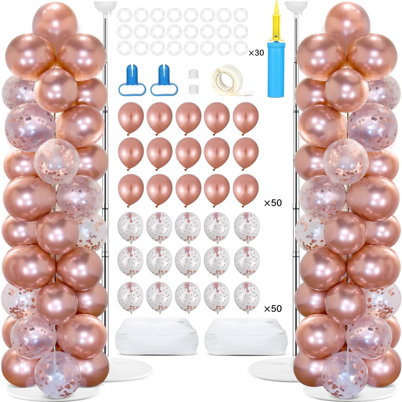 Amazon.com: 2 Sets Rose Gold Balloon Column Stand Kit with 100 Balloons ...