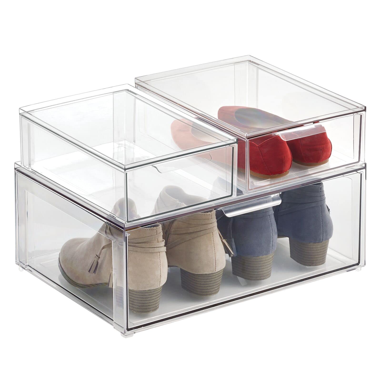 mDesign Stackable Plastic Storage Bins with Drawers - Shoe, Sneaker ...