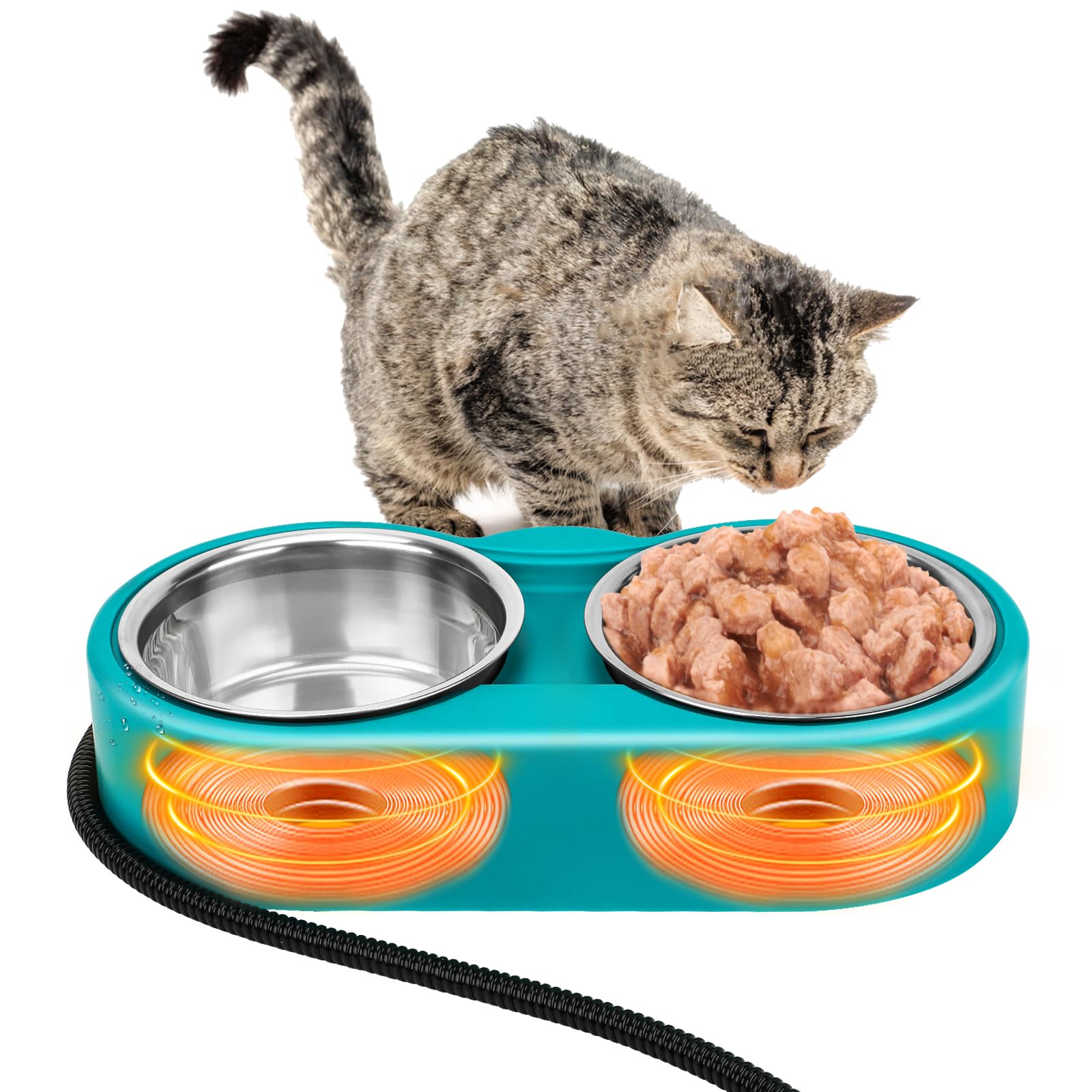 Outdoor Heated Cat Bowl, 42 OZ Heated Water Food Bowl for Cats in Cold ...