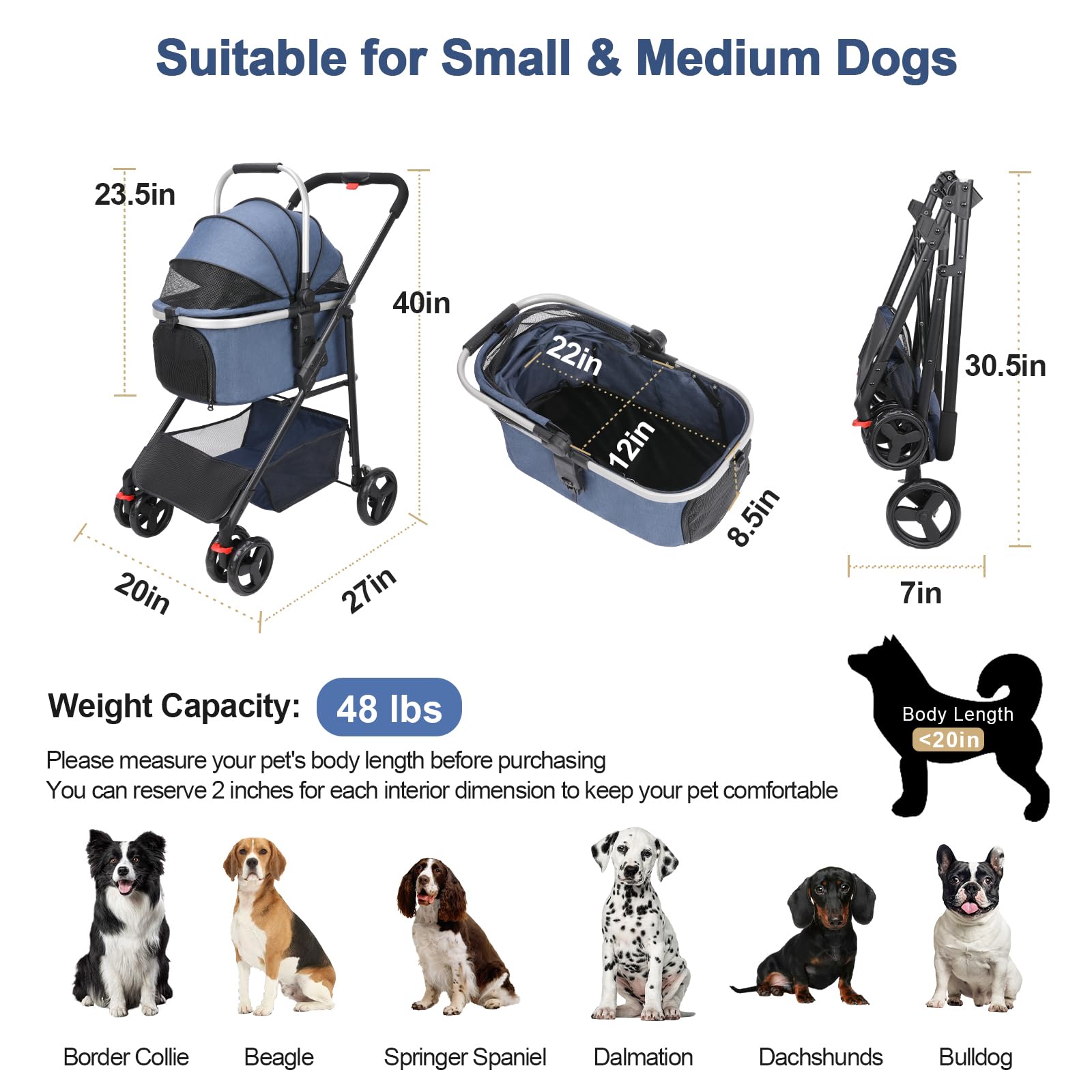 Rultyn Pet Dog Stroller, 3 in 1 Multifunction Pet Travel System 4 ...