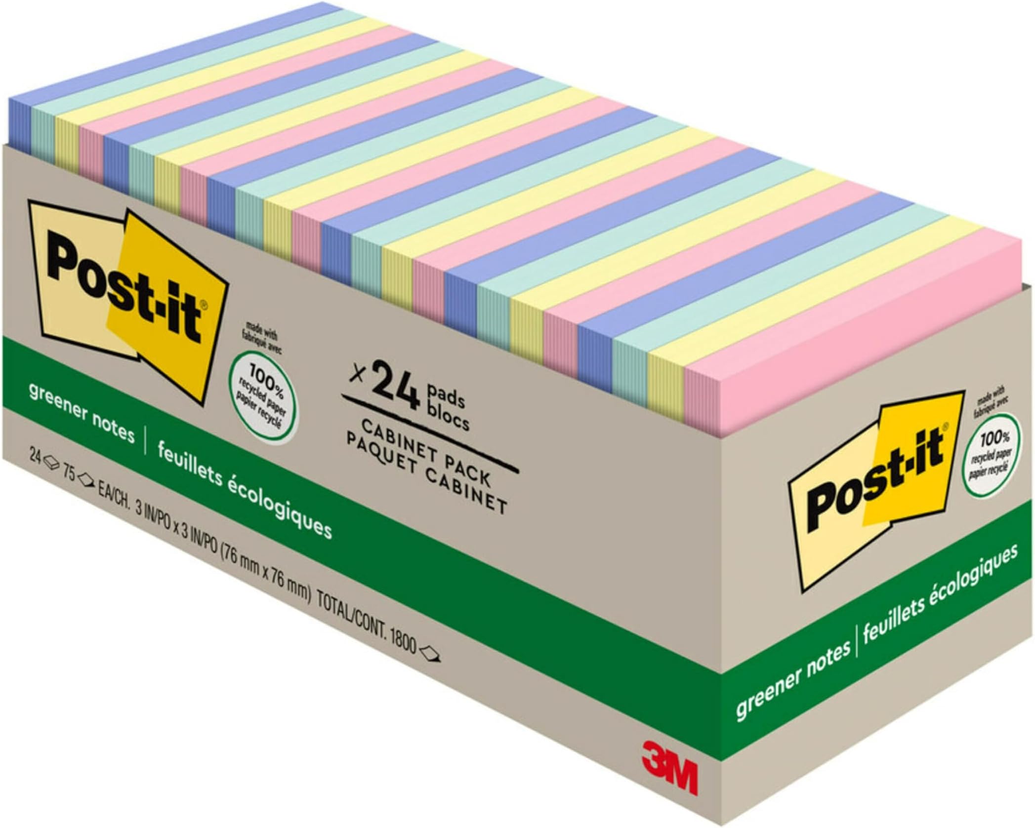 Post-it Super Sticky Recycled Notes, 76mm x 76mm, 5 Pads, 2x the ...