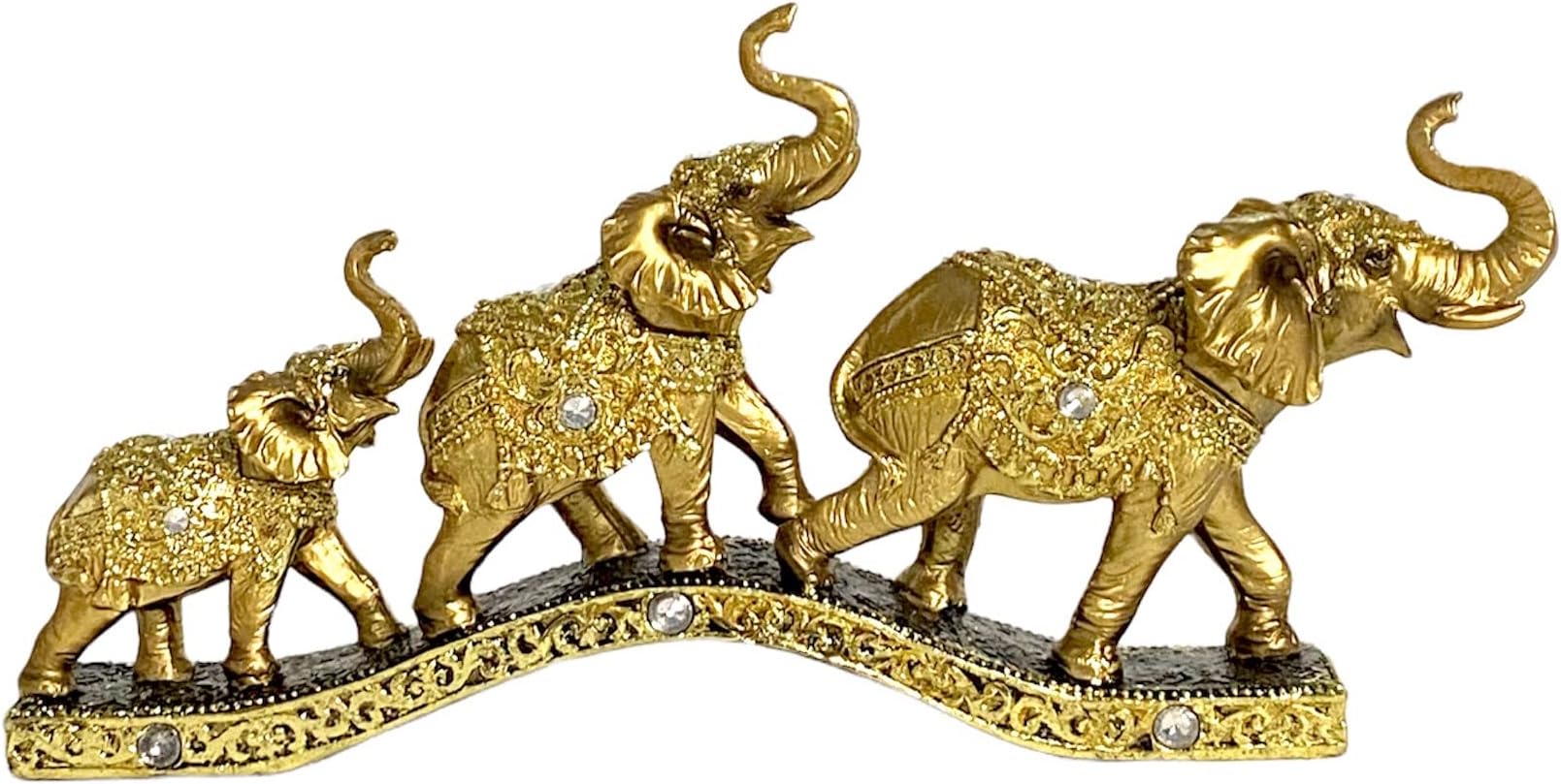 Amazon.com: Feng Shui Gold Color Three Elephants on Bridge Trunks ...