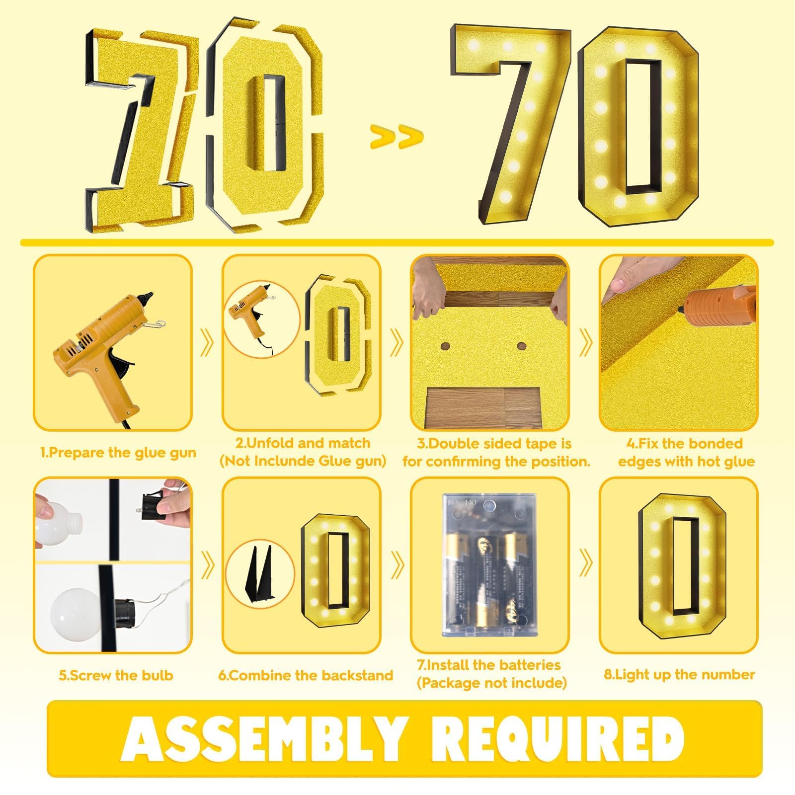 Snapklik.com : 4FT Marquee 70 Numbers, Light Up 70 Glitter Gold Giant ...