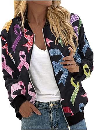 Amazon.com: Breast Cancer Jacket for Women Lightweight Trendy Tops Full ...