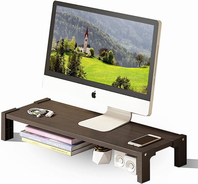 Amazon.com: KUAIYU Wood Computer Monitor Stand Riser,Desktop Wood ...