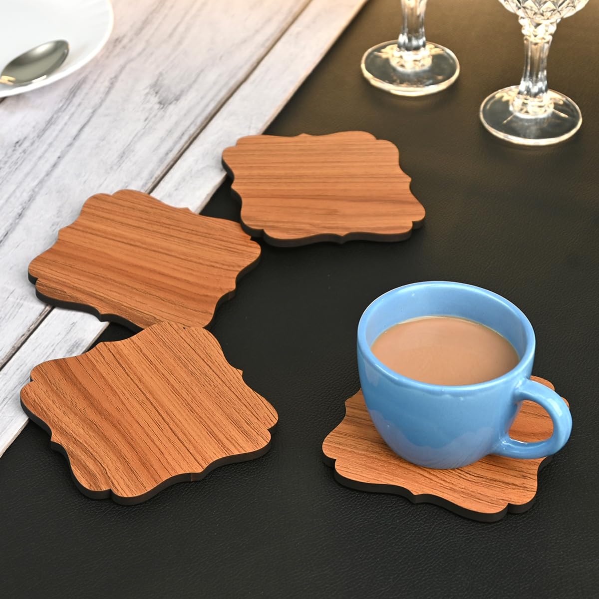 GKD Coaster Set Maharaja Design Premium Wooden Table Coasters with Anti ...