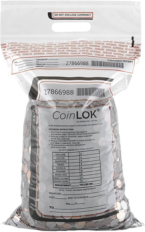 Amazon.com : ControlTek CoinLok 12" x 24.5", Clear, 50 Bags, Tamper Resistant Coin Bag, Cash ...